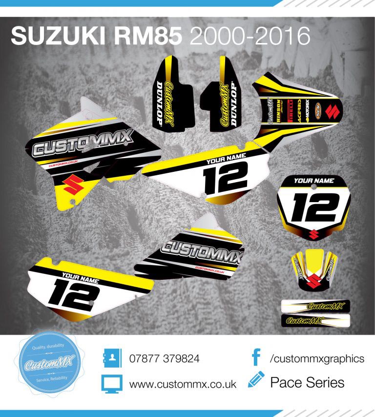 PACE Series (Yellow) Suzuki RM85 Graphics Kit – Custom MX – The Home Of ...