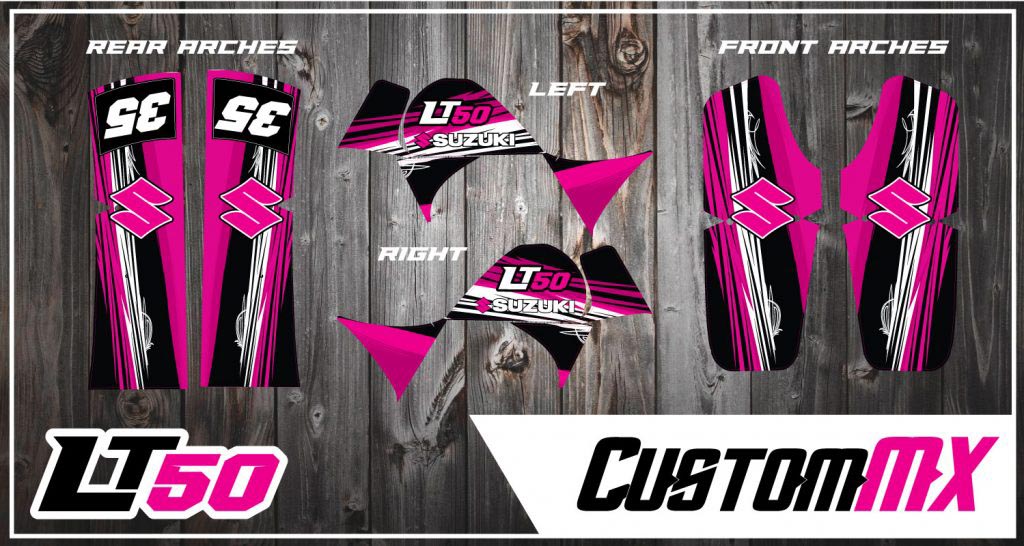 LT50 / LT50A Suzuki – Style 1 (Pink) Series – Complete Graphics Kit ...