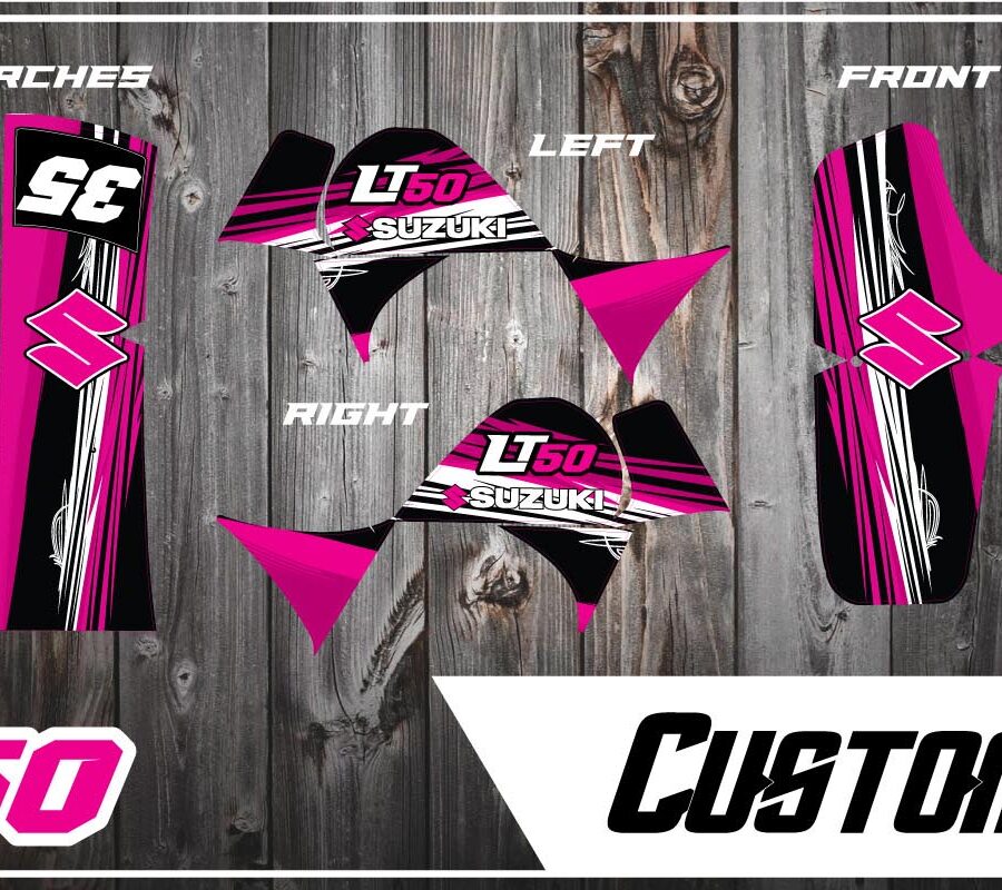 LT50 / LT50A Suzuki – Style 1 (Pink) Series – Complete Graphics Kit ...