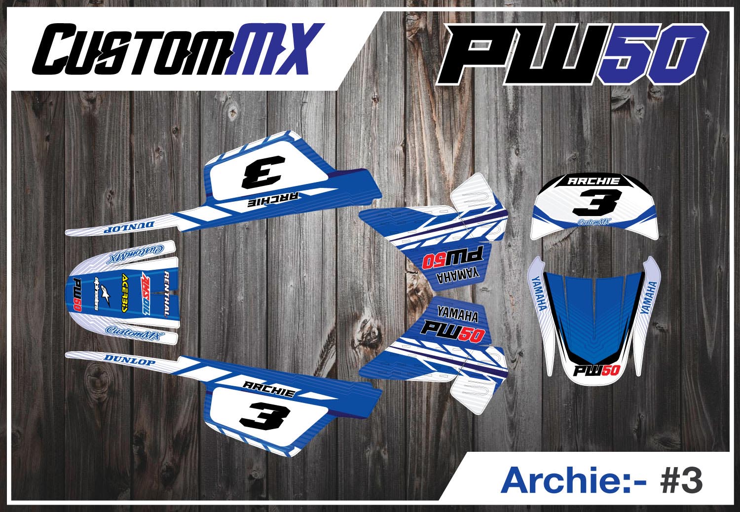 PW50 Yamaha – Factory (Blue) Series – Complete Graphics Kit – Custom MX ...