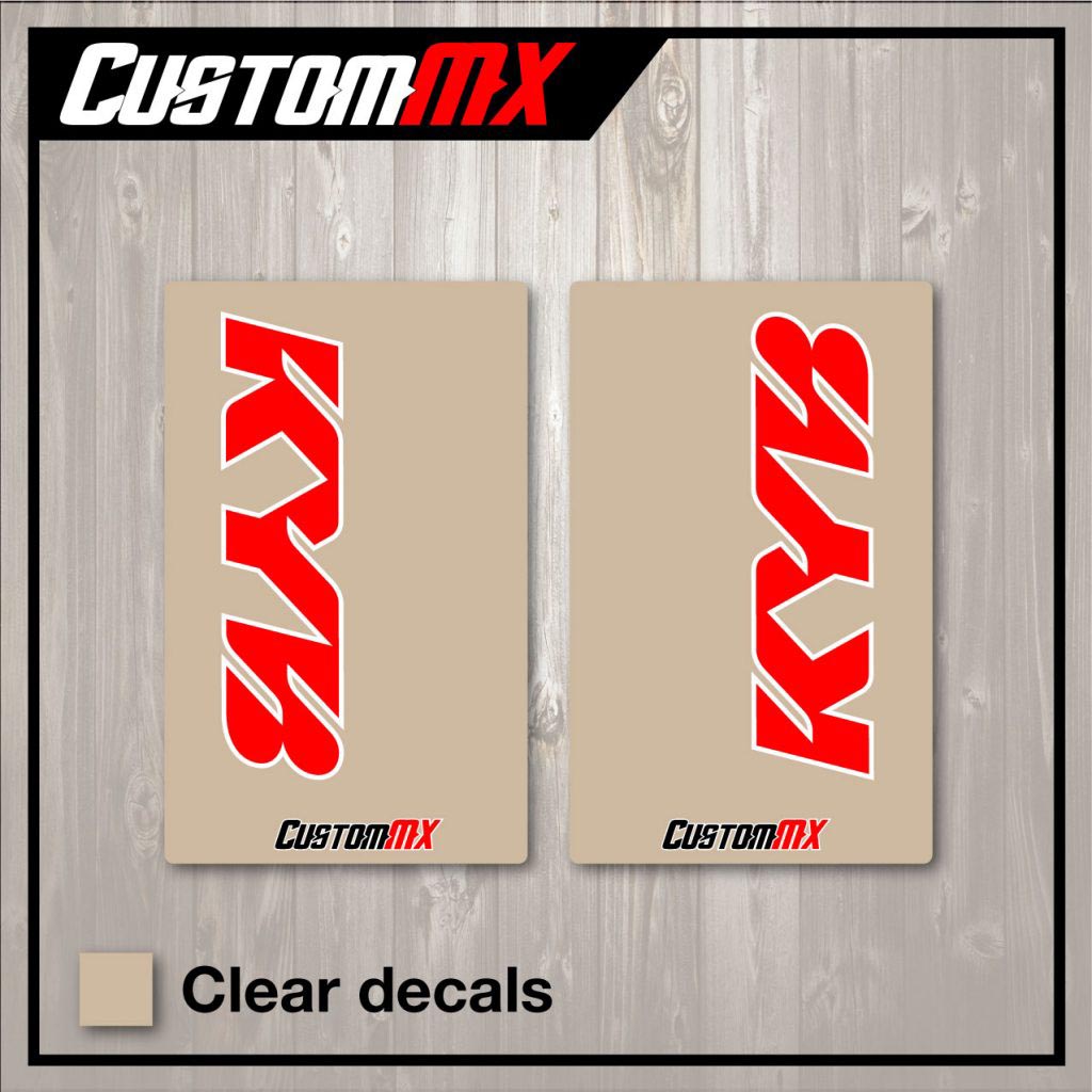 CLEAR: KYB Red Upper Fork Decals – Custom MX – The Home Of Semi-Custom Graphics