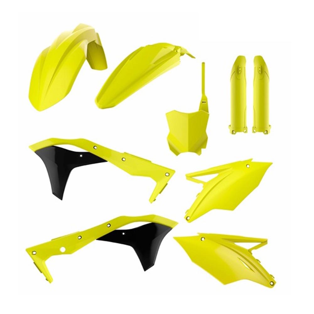 BOX KIT KAWASAKI KX250F 17-19 FLO YELLOW (INCLUDES FORK GUARDS ...