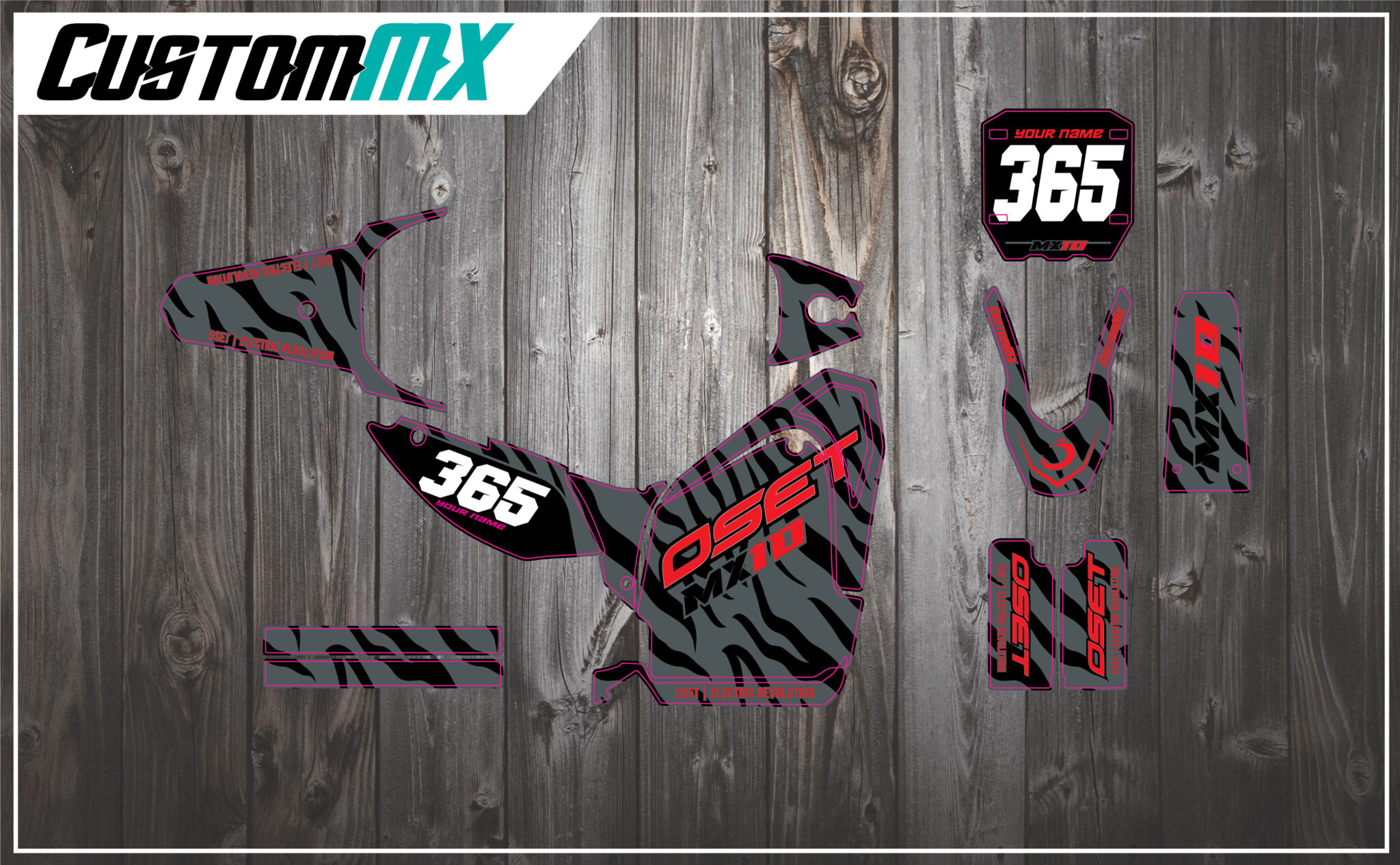 OSET MX 10 GRAPHICS KIT DECALS STICKERS ELECTRIC BIKE MX 10 – Custom MX ...